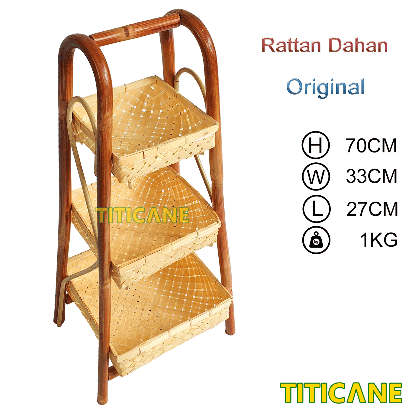 TITICANE 3 Layer Square Storage Rack [ Rak Rotan ] [ Rattan Dahan ]