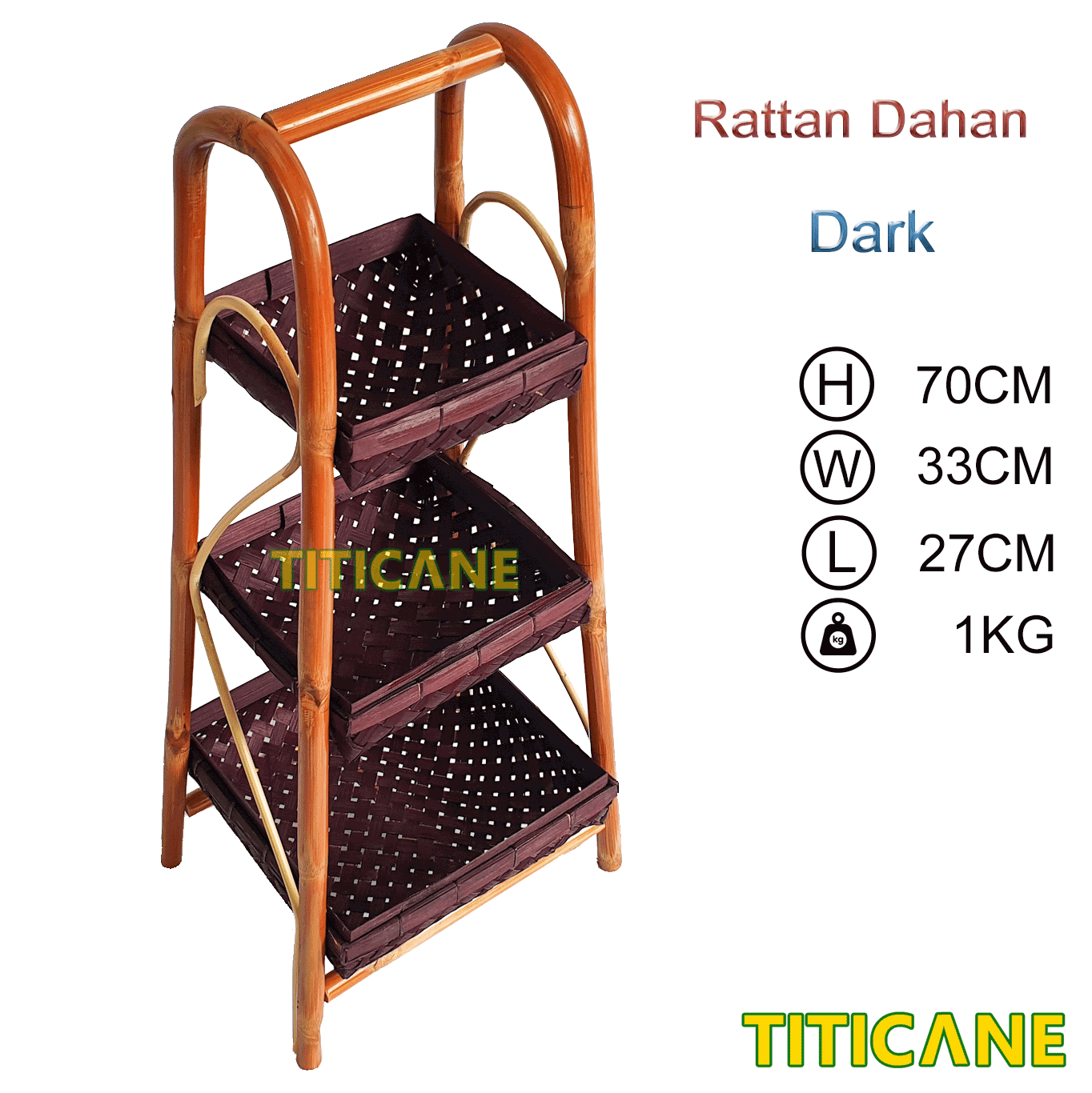 TITICANE 3 Layer Square Storage Rack [ Rak Rotan ] [ Rattan Dahan ]