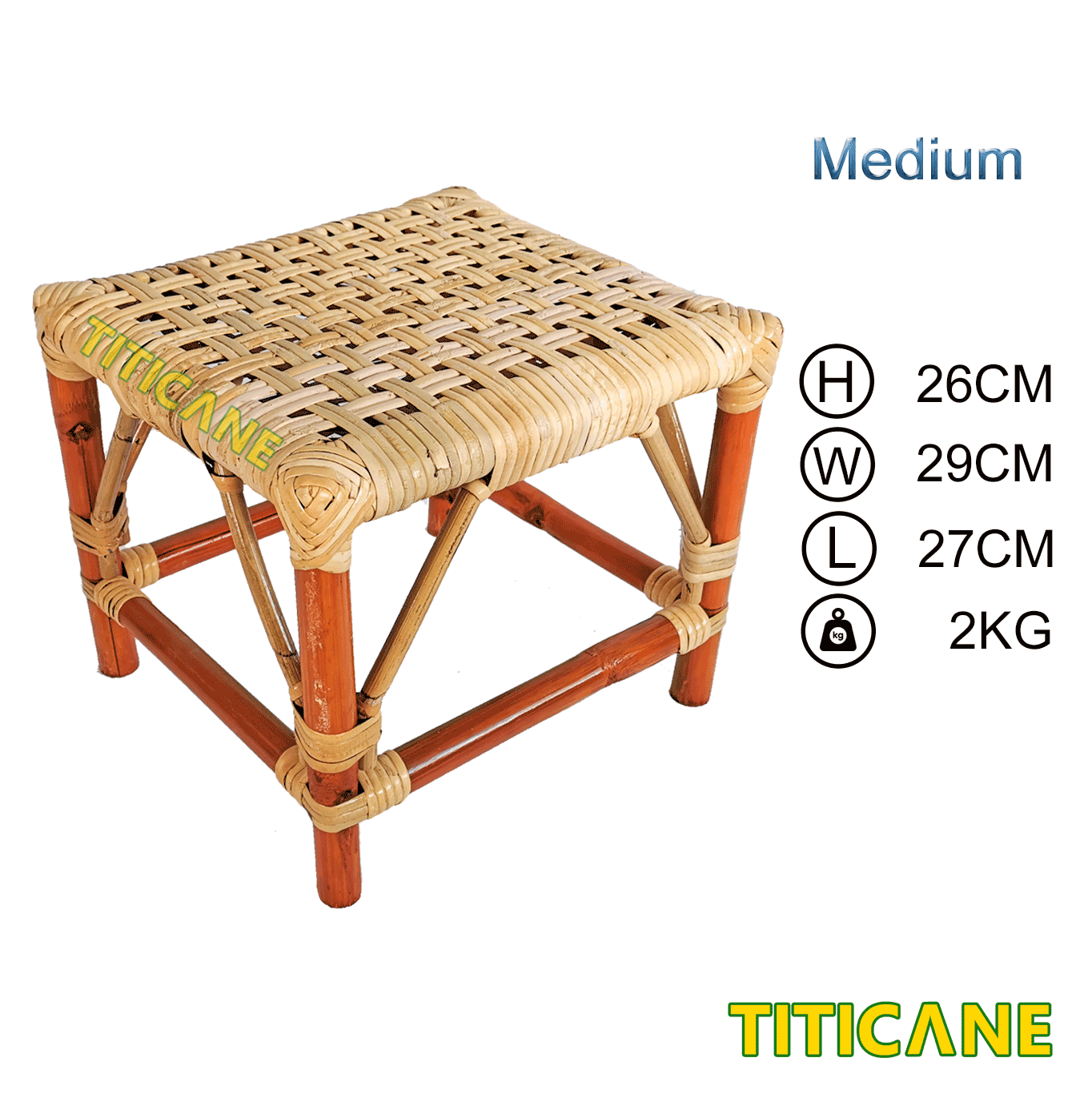 TITICANE Foot Stool [ Bangku Rotan ] [ Rattan Dahan ] [ Medium ]