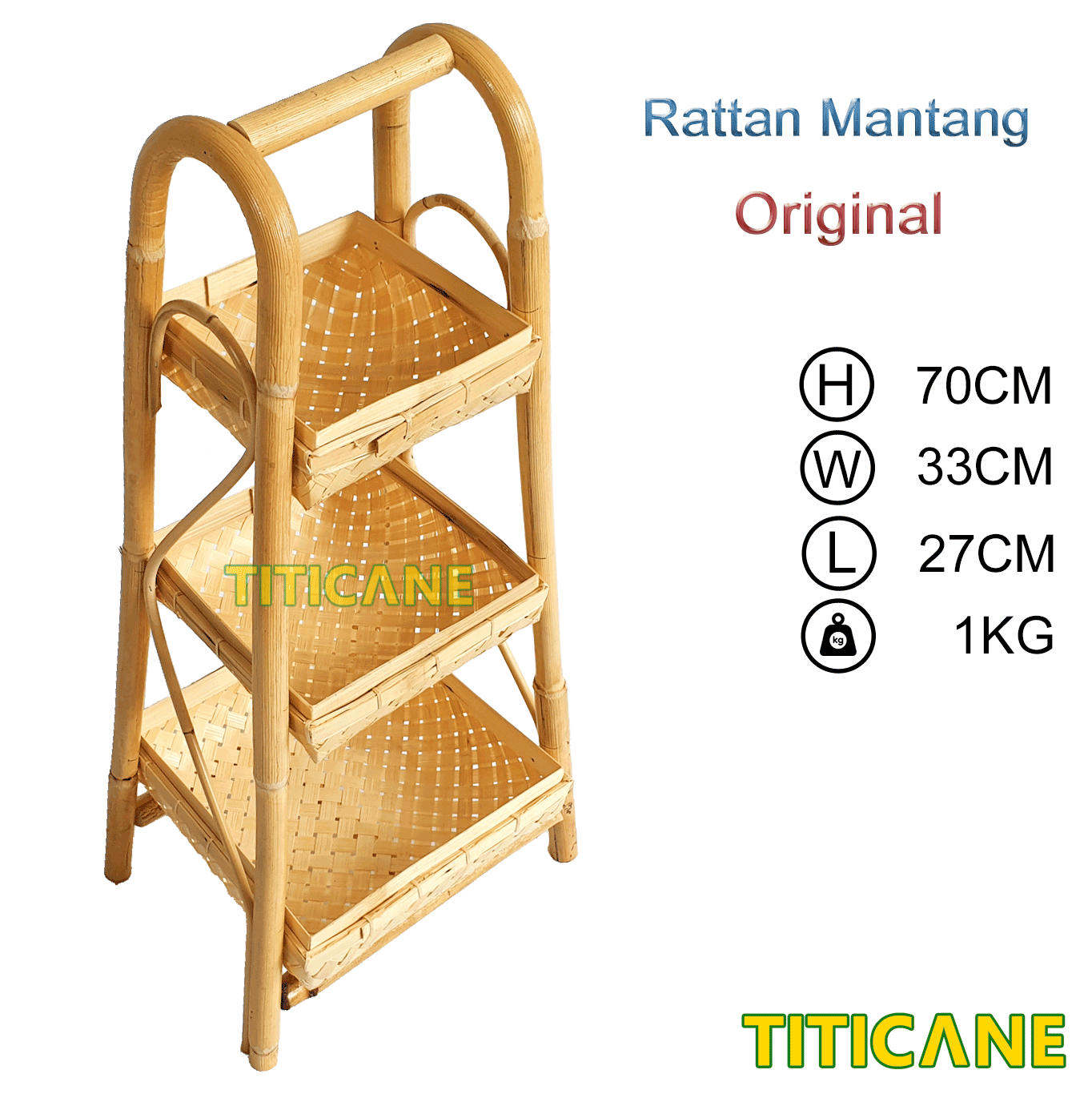 TITICANE 3 Layer Square Storage Rack [ Rak Rotan ] [ Rattan Mantang ]