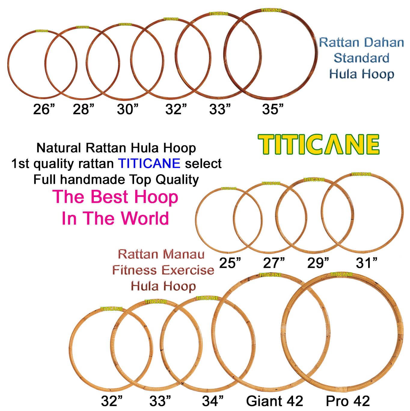 TITICANE Standard Hula Hoop [ Dahan 32 inch ] [ Rattan / Rotan ]
