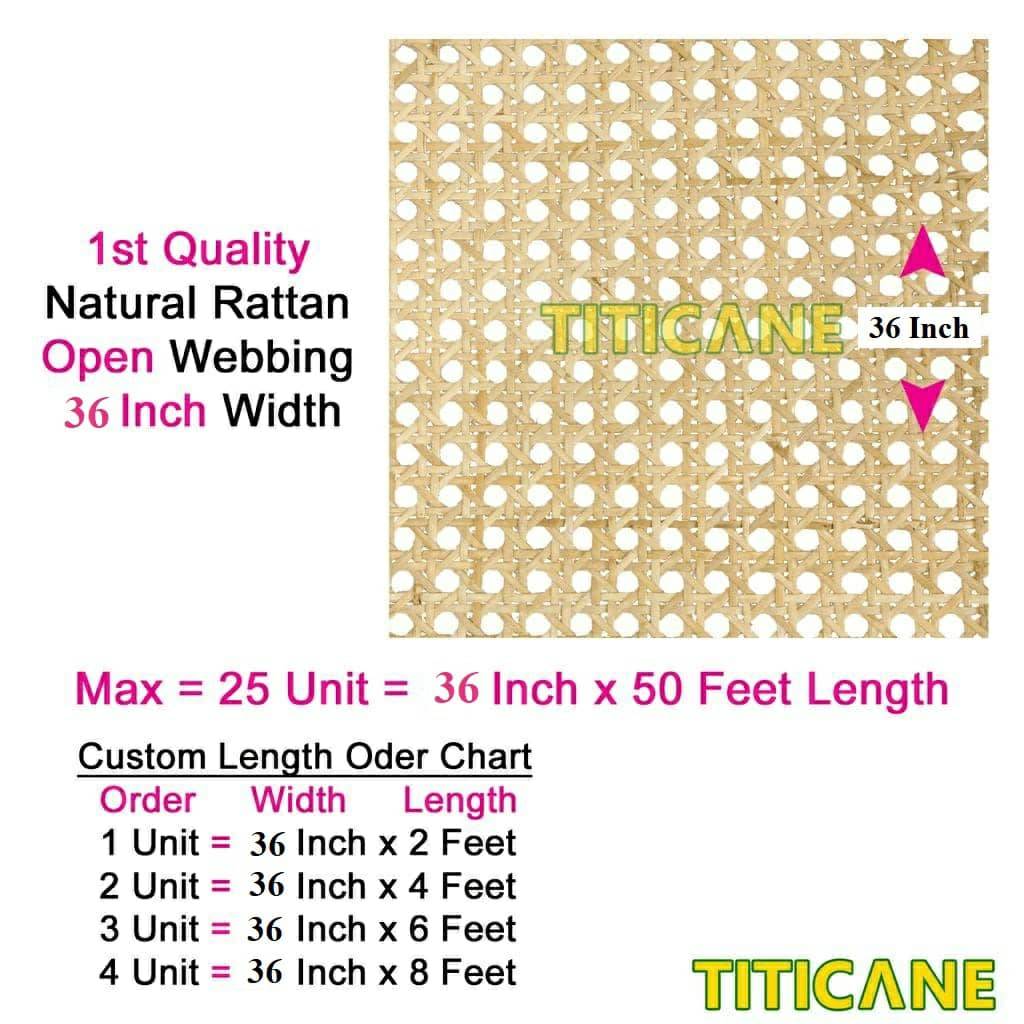 TITICANE Natural Rattan Open Webbing [ 36 Inch ] [ 2 Feet Per Unit ]