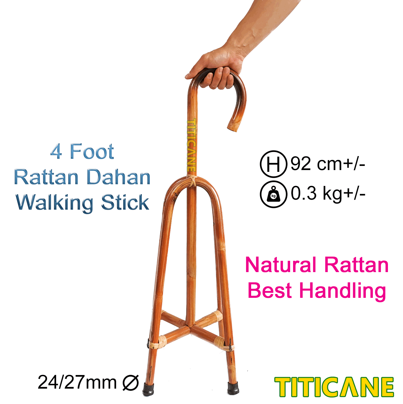 TITICANE 4 Foot Walking Stick [ 31 Inch ] [ Tongkat Rotan ] [ Rattan ...
