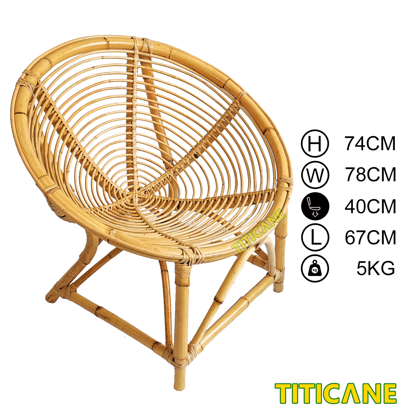 TITICANE Coin Chair [ Classic ] [ Kerusi Rotan ] [ Rattan Mantang ]