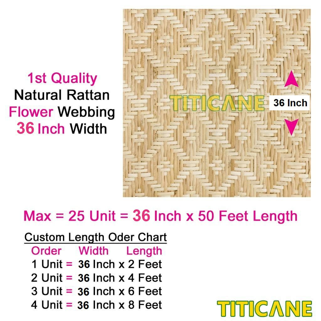 TITICANE Natural Rattan Flower Webbing [ 36 Inch ] [ 2 Feet Per Unit ]